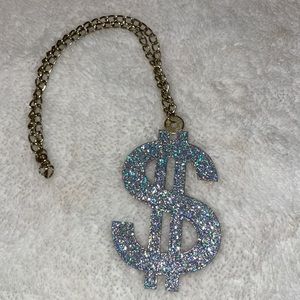 Gold Sparkle Dollar Sign Chain Pendant - Gem